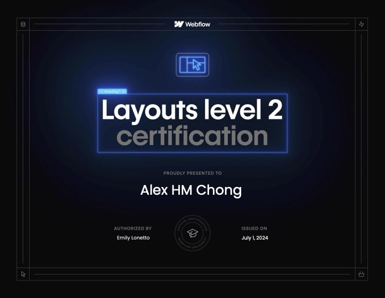 Webflow Certification | iwork3 | alex chong